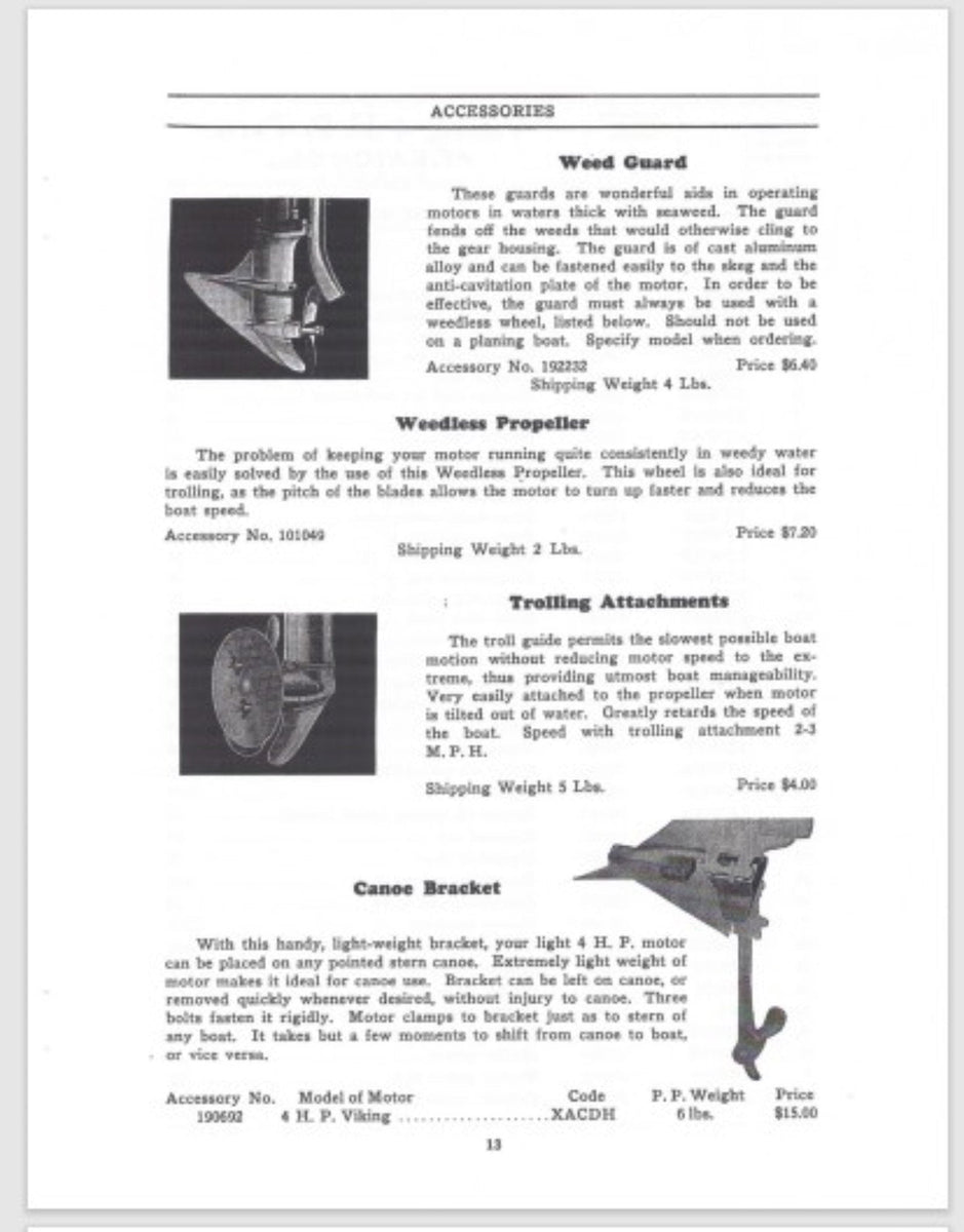1933 4 HP Eatons Viking Outboard Model 441 Instructions & Repair Parts ...